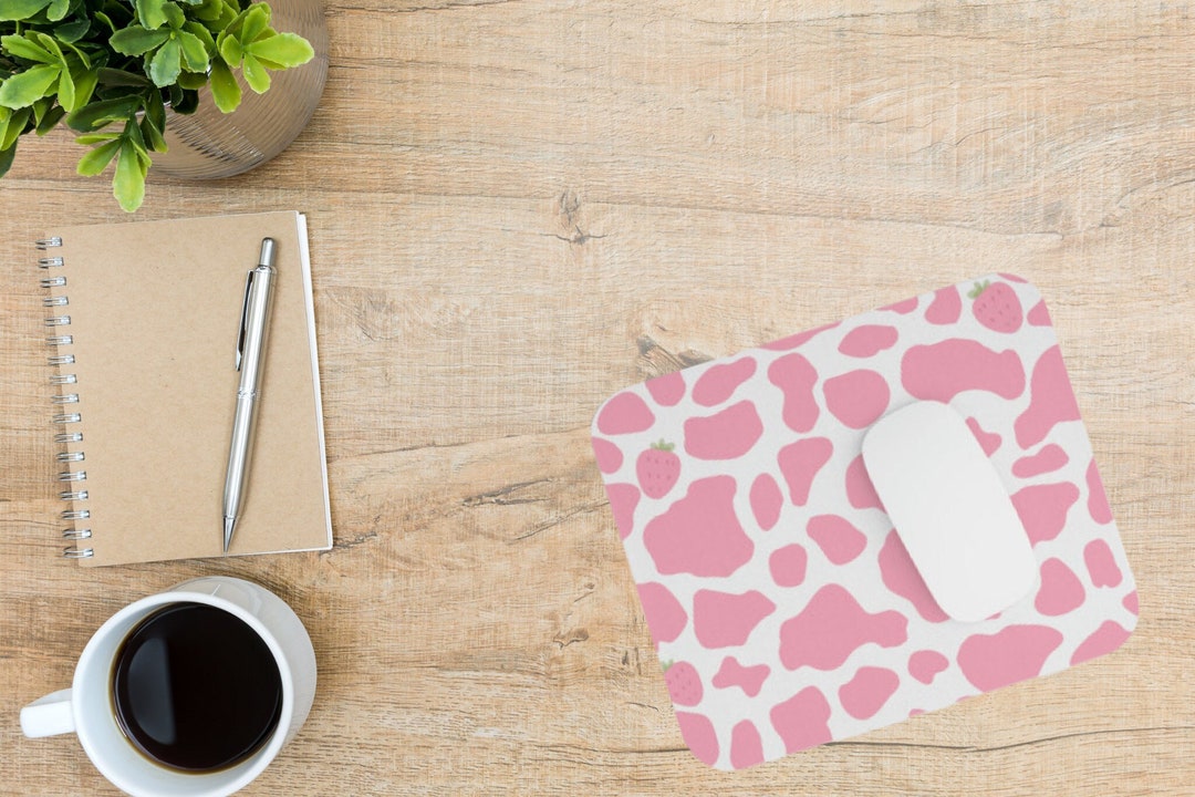 Strawberry Cow Print Mouse Pad Strawberry Cow Office Decor Pink Cow ...