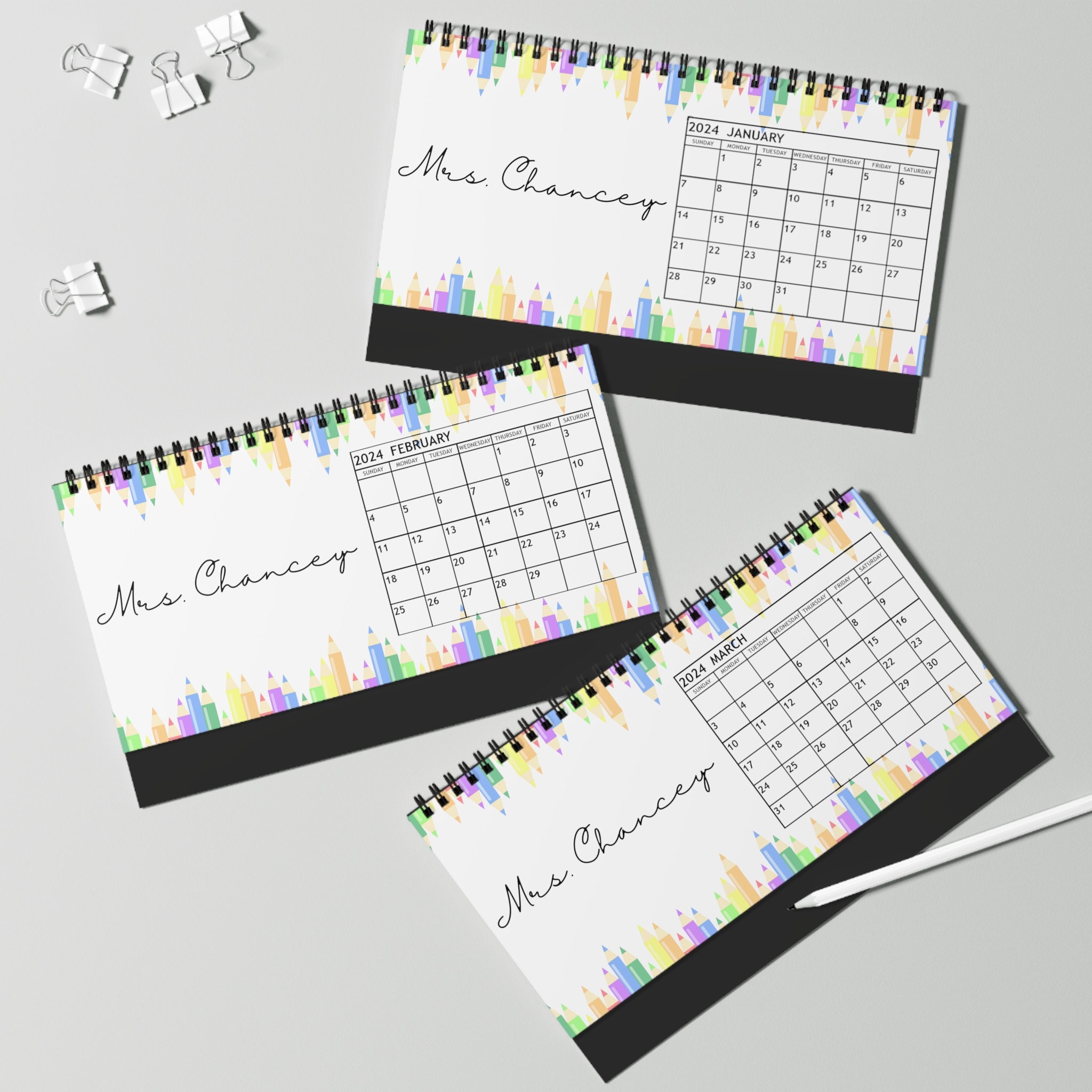 Customizable 2024 Desk Calendar Christmas Gift for Teachers - Etsy
