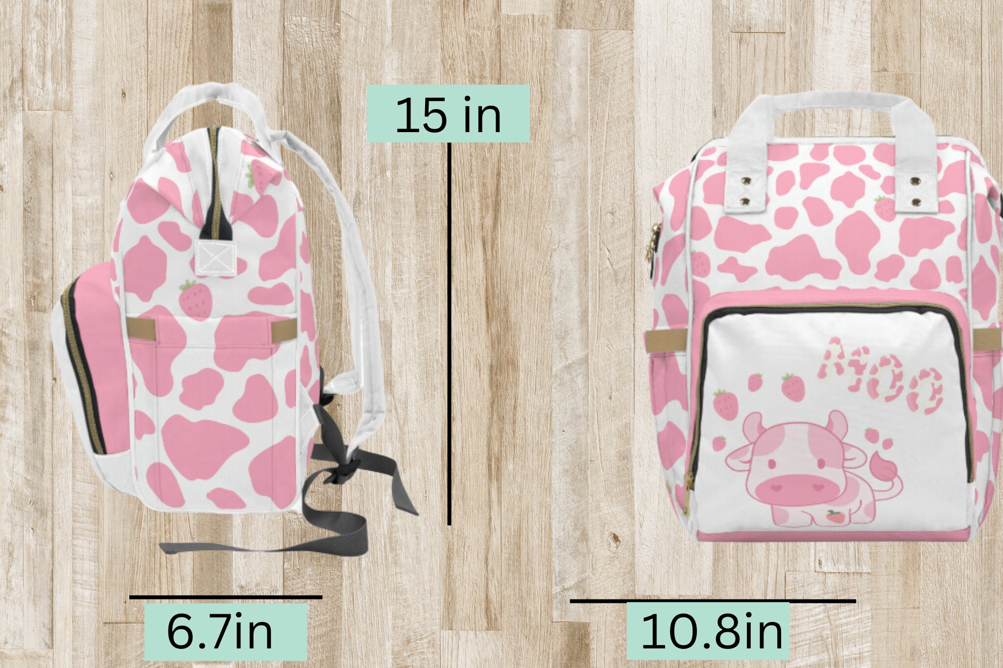Strawberry Cow Bag Pink Cow Print Back Pack, Kawaii Strawberry Milk Cow ...