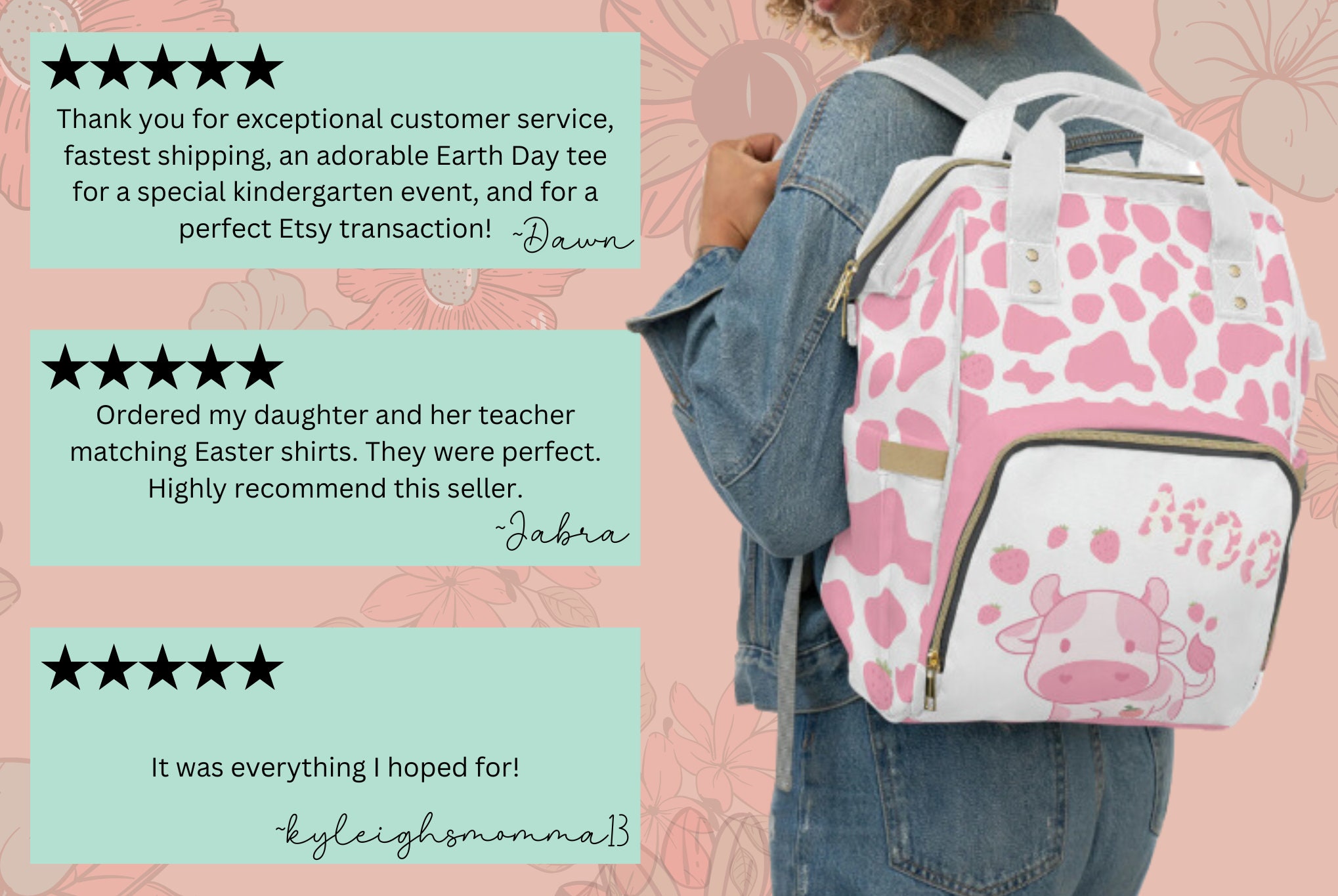 Strawberry Cow Bag Pink Cow Print Back Pack, Kawaii Strawberry Milk Cow ...