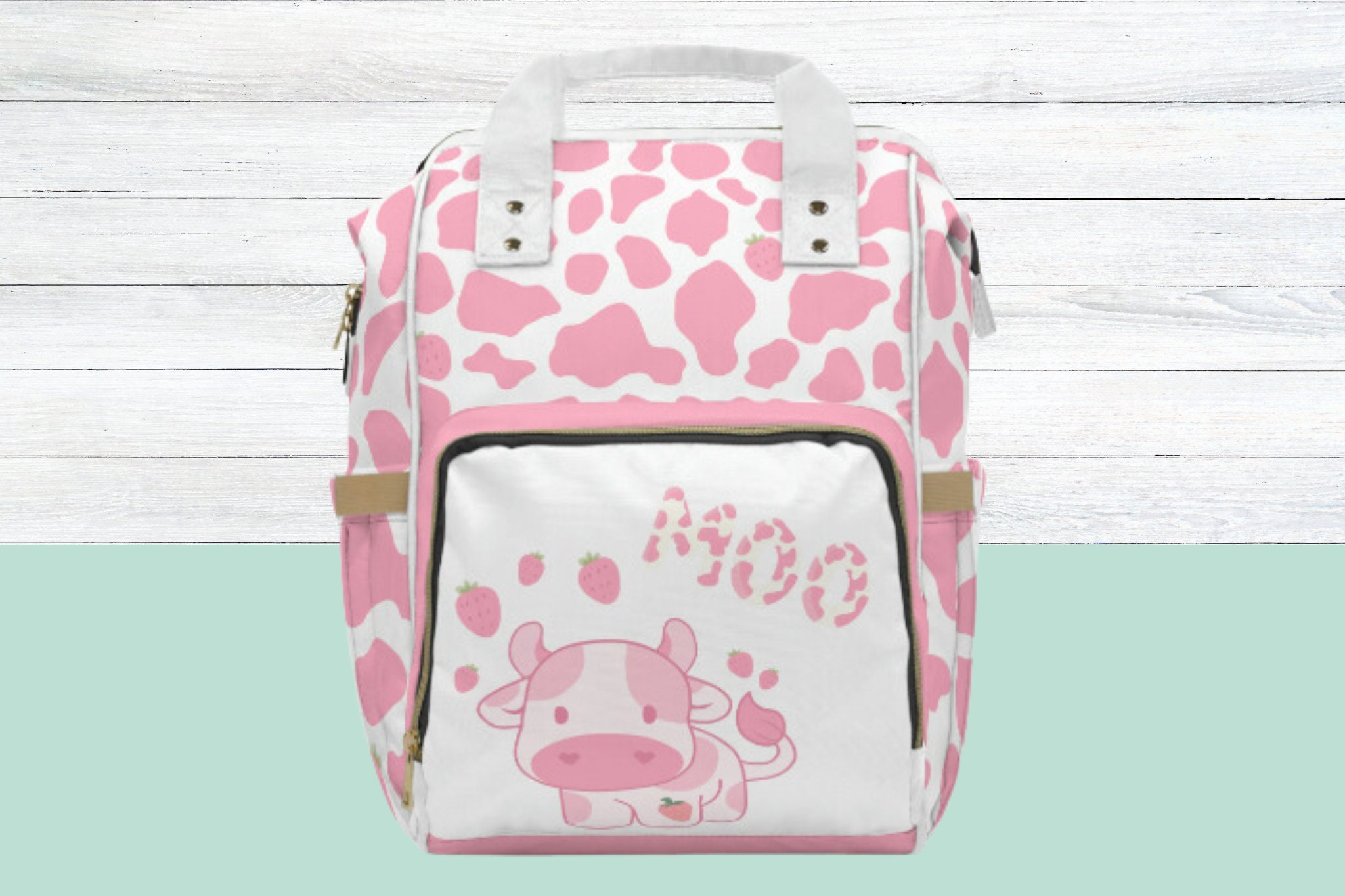Strawberry Cow Bag Pink Cow Print Back Pack, Kawaii Strawberry Milk Cow ...