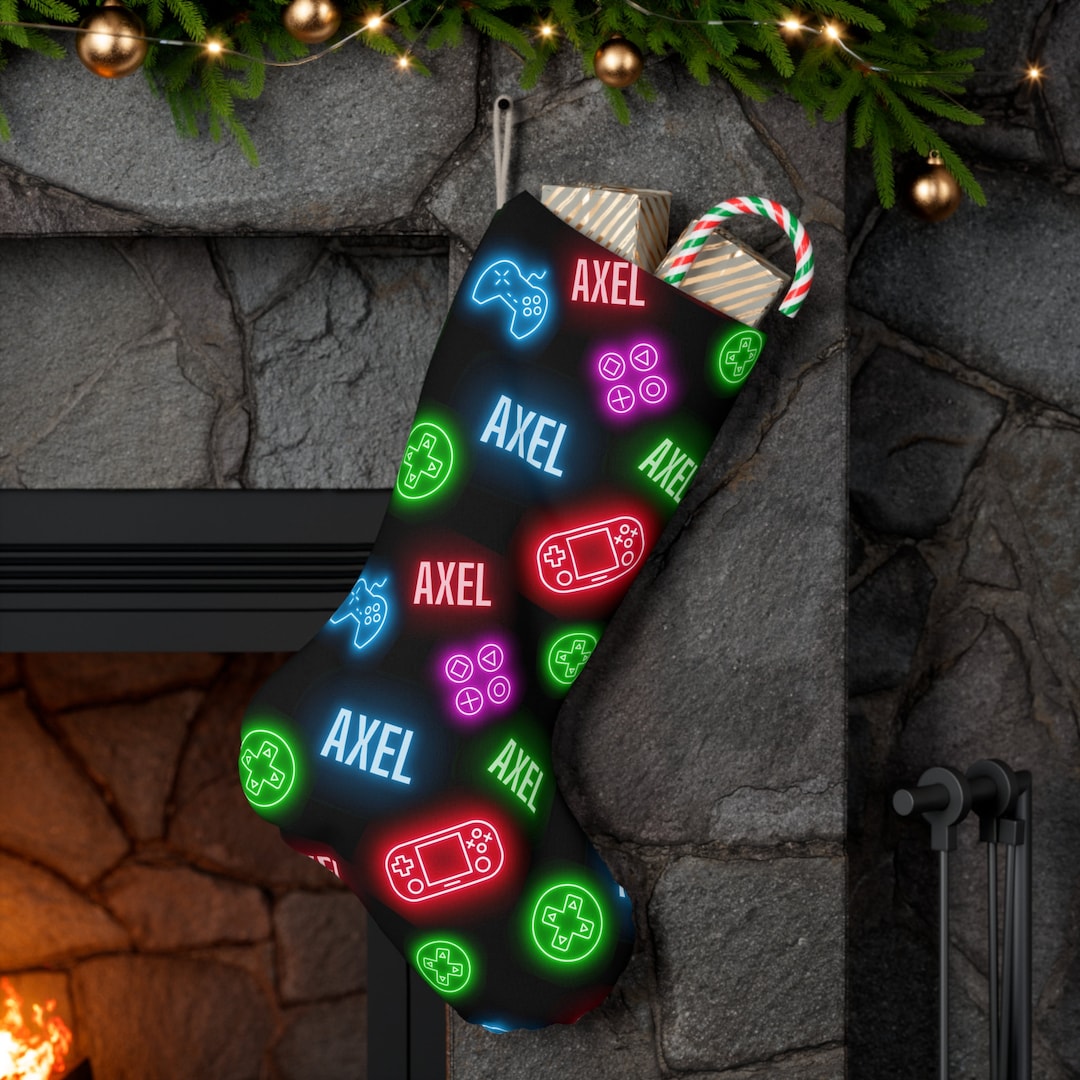 Custom Gamer Christmas Stocking for Teen, Personalized Jumbo Video Game ...