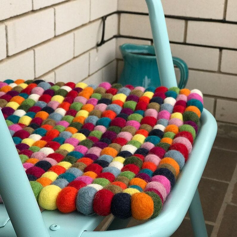 Felt Ball Seat Pad // Multicoloured Felt Seat Pad // Felt Seat | Etsy