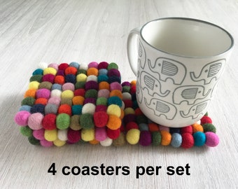 Felt Ball Coasters Multicolor Felt Ball Coasters Set of 4 Multicolored ...
