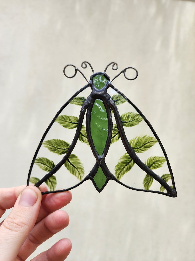 Stained Glass Leafy Moth // Moth Cottage Cottagecore - Etsy