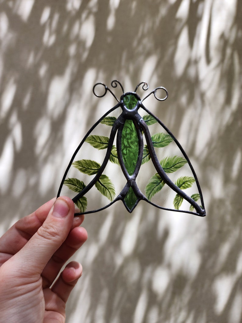 Stained Glass Leafy Moth // Moth Cottage Cottagecore - Etsy