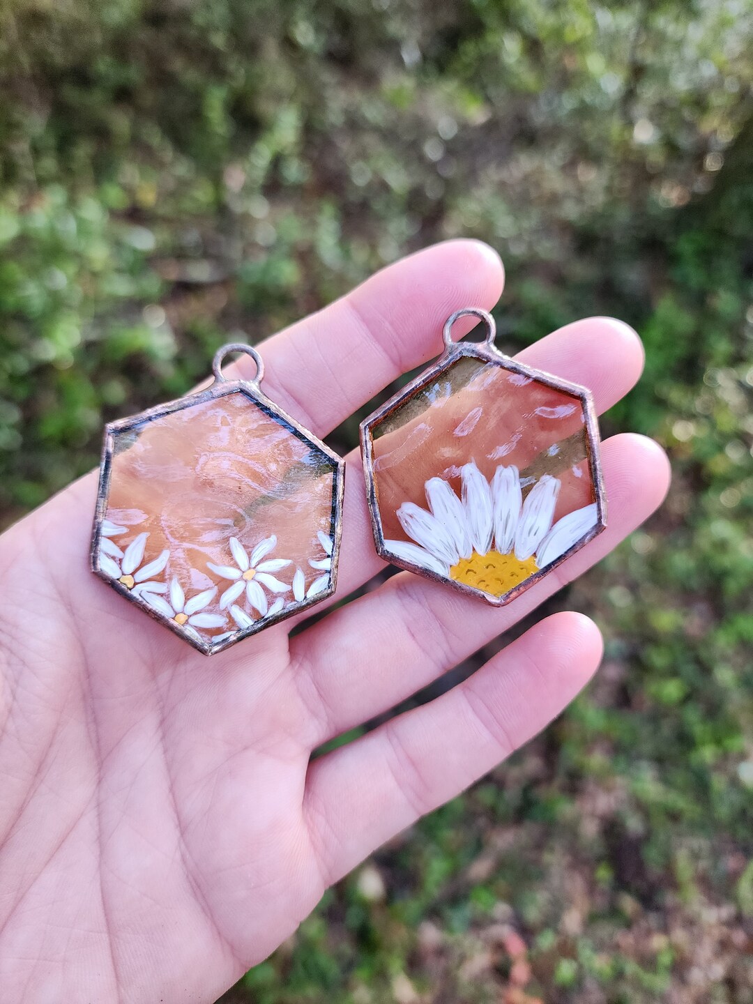 Autumn Floral Charms - Stained Glass Honeycomb Charm - Hand Painted ...