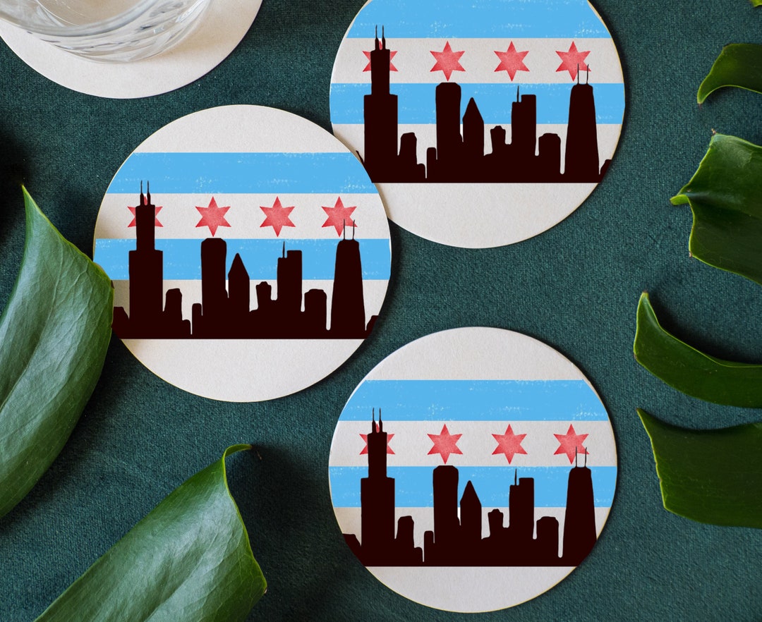 Chicago Skyline Coasters || Chicago Flag Coasters || Chicago Coasters ...