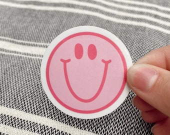 Pink Smiley Face Sticker - Etsy