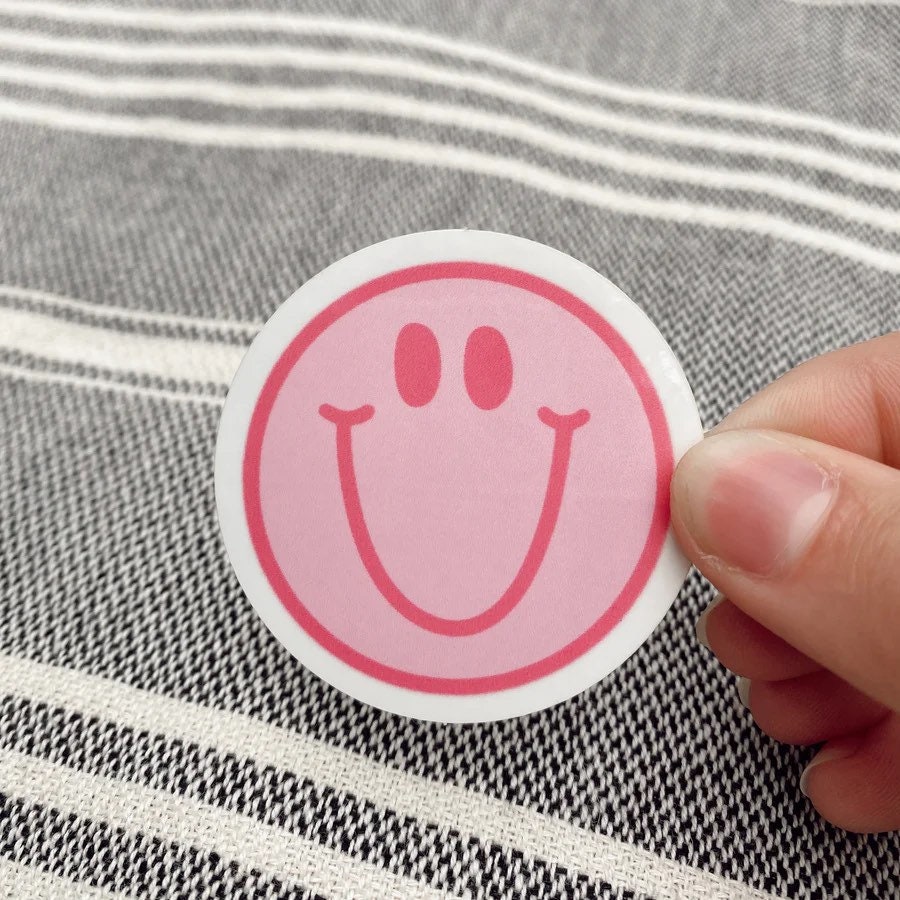Pink Smiley Face Sticker - Etsy