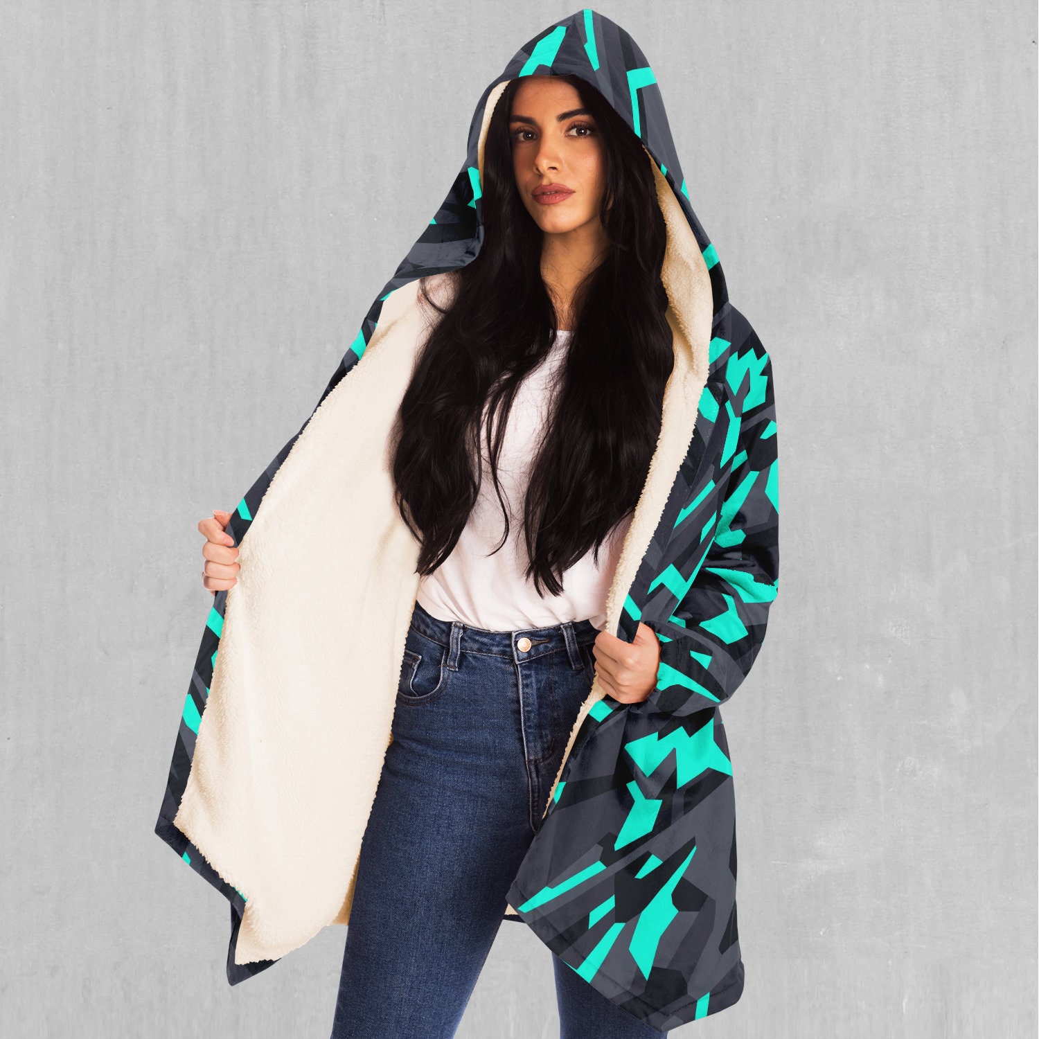 Cyber-tech Abstract Futuristic EDM Rave Festival Sherpa Lined Hooded ...