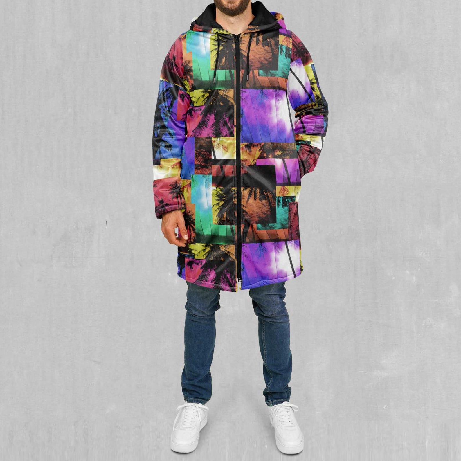 Paradise Collage Tropical EDM Rave Festival Sherpa Lined Hooded Zip up ...