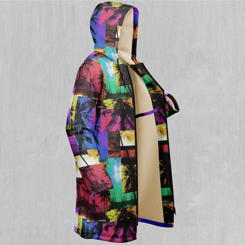 Paradise Collage Tropical EDM Rave Festival Sherpa Lined Hooded Zip up ...