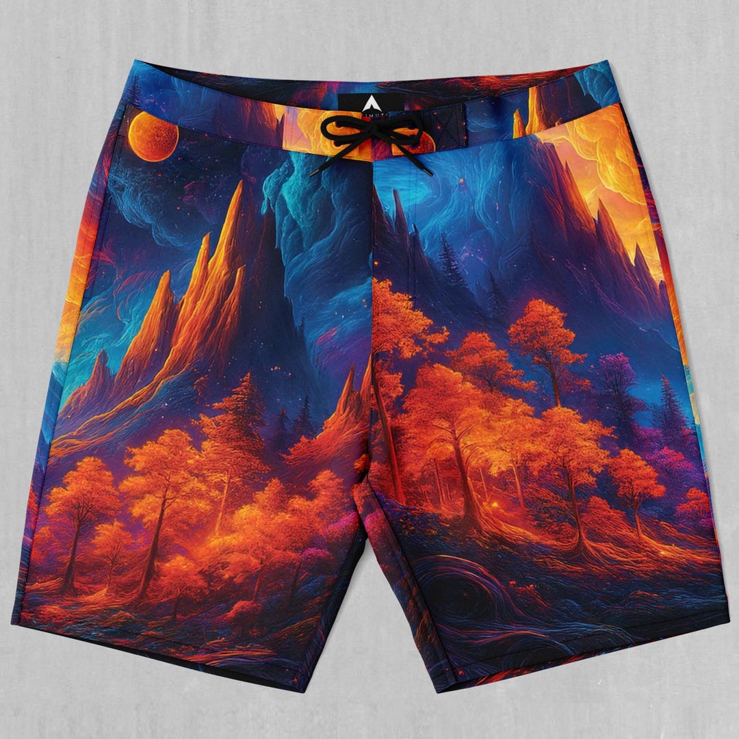 Wonderland Valley Psychedelic Board Shorts Men's Bathing Suit Swim ...