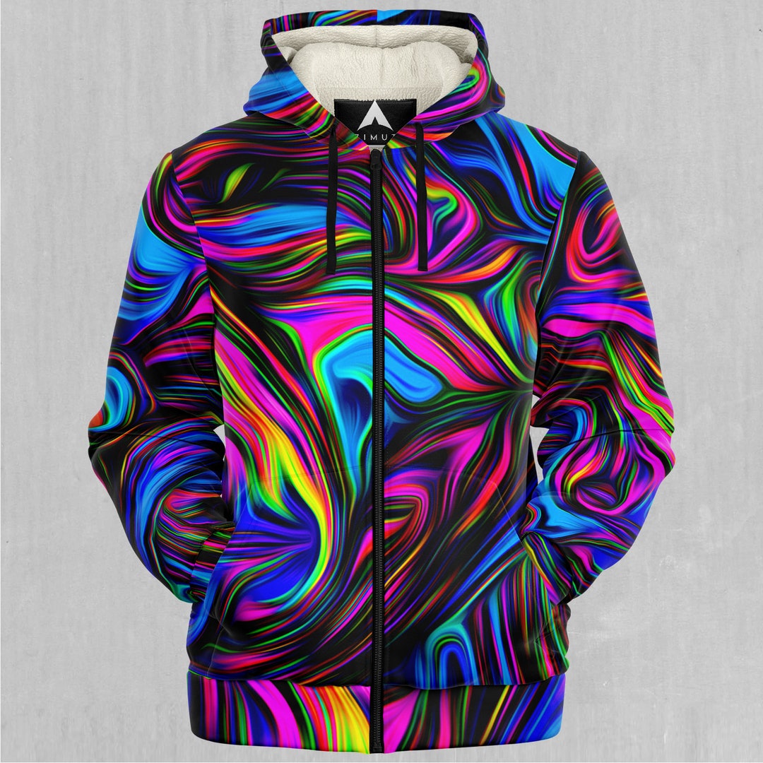 Psychedelic Waves Psychedelic Abstract Trippy Sherpa Microfleece Zip-up ...