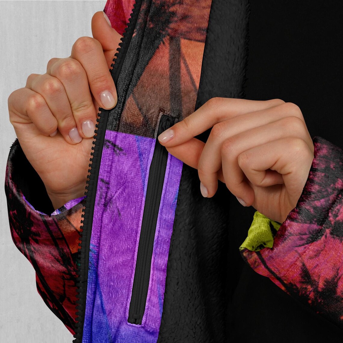 Paradise Collage Tropical EDM Rave Festival Sherpa Lined Hooded Zip up ...