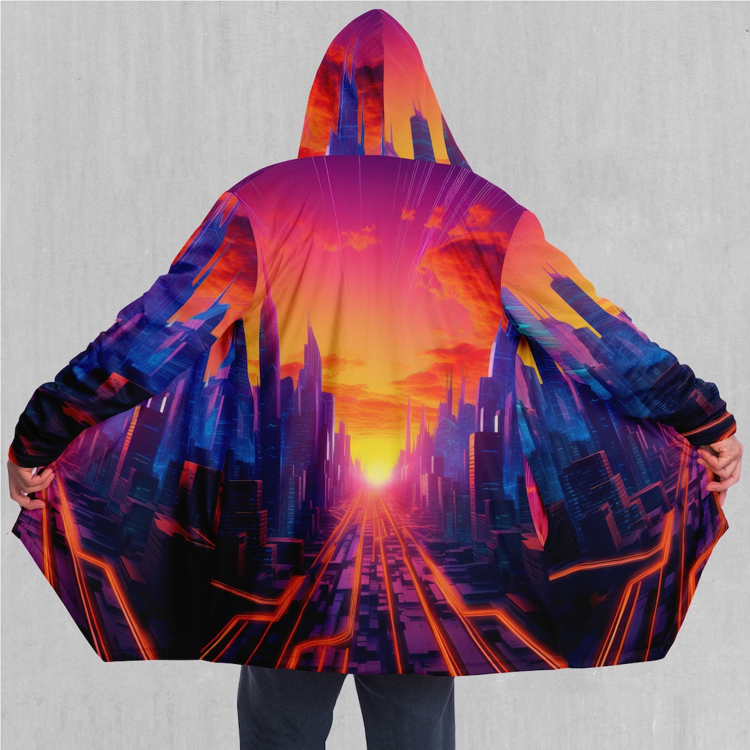Neon Skyline Vaporwave Retro EDM Rave Festival Synthwave Sherpa Lined ...