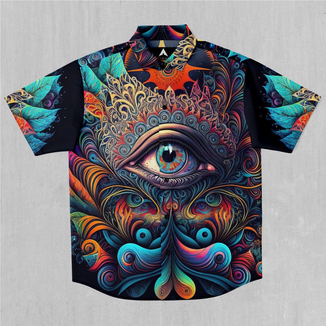 Cosmic Eye Mandala Psychedelic Short Sleeve Button Down Collared Shirt ...