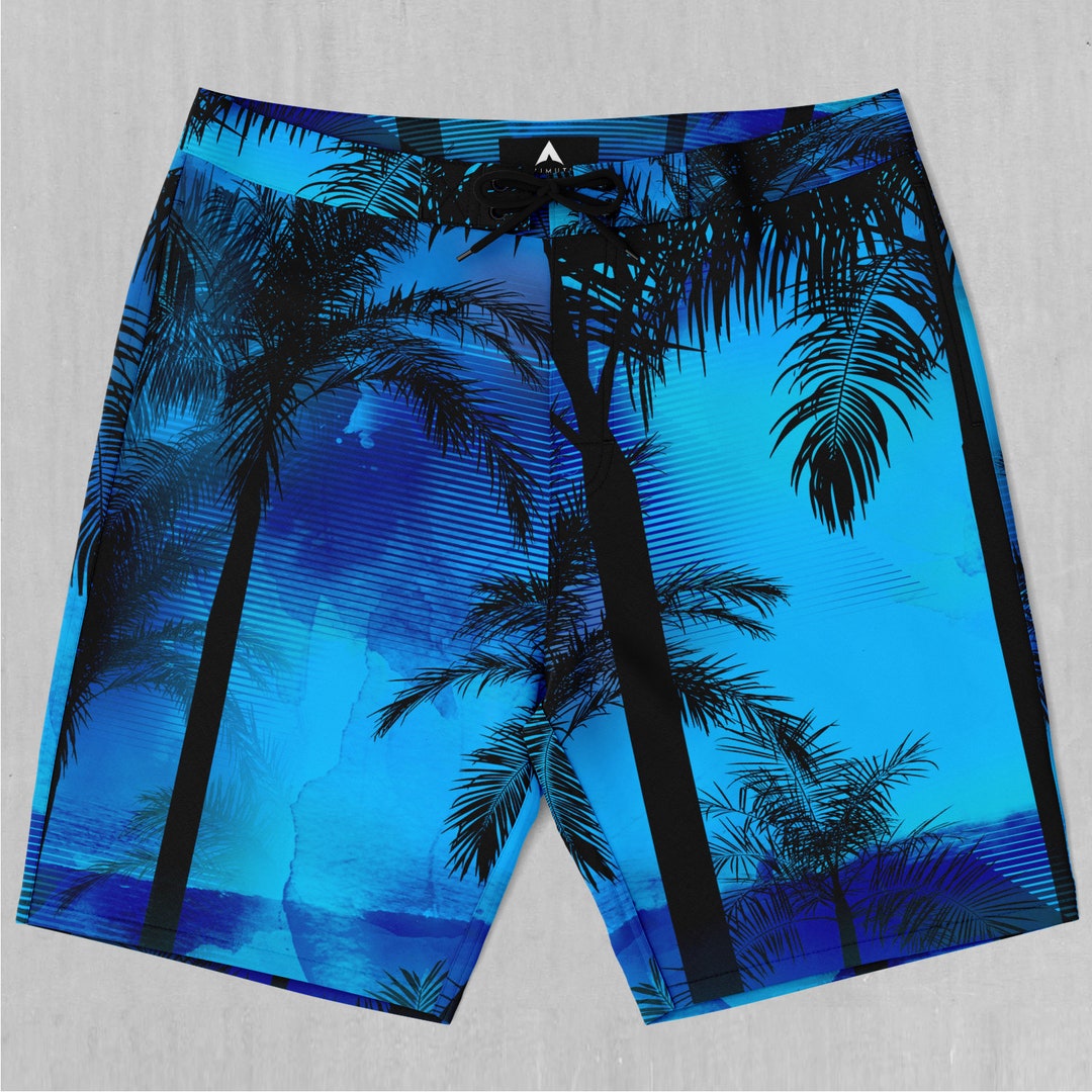 Oceania Coast Tropical Palm Tree Blue Board Shorts Men's Bathing Suit ...