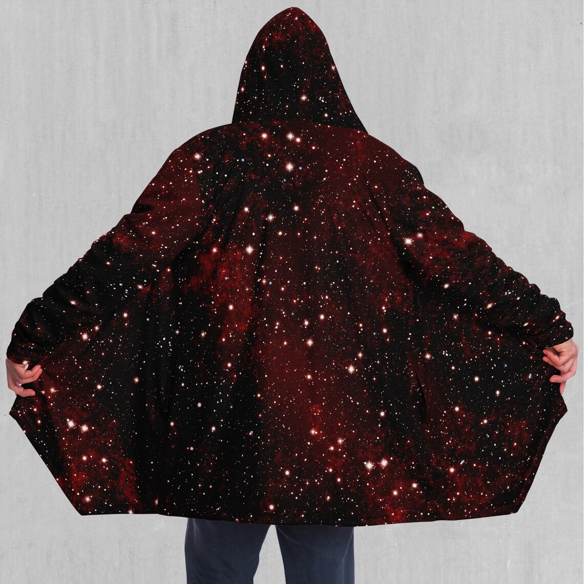 Crimson Space Galaxy Nebula EDM Rave Festival Sherpa Lined Hooded Cloak ...