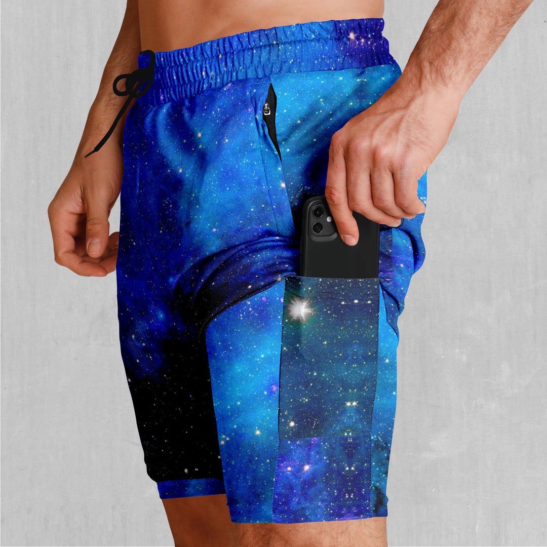 Stardust Outer Space Galaxy Men's 2 in 1 Compression and Athletic Gym ...