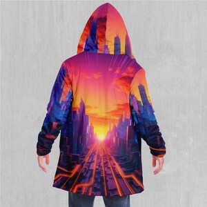 Neon Skyline Vaporwave Retro EDM Rave Festival Synthwave Sherpa Lined ...
