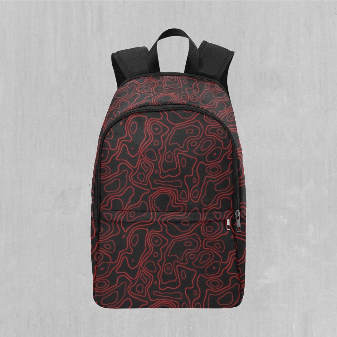 Red Topographic Adventure Festival Backpack, Abstract Backpack With ...