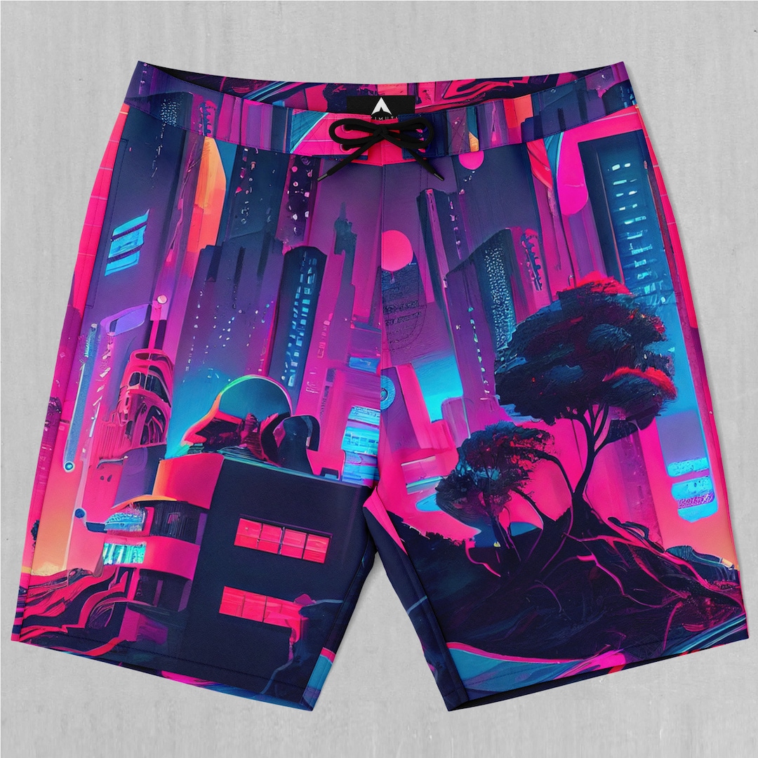 Neon Sunrise Vaporwave Synthwave Board Shorts Men's Bathing Suit Swim ...