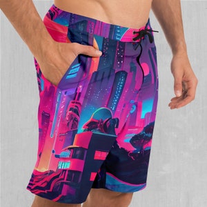 Neon Sunrise Vaporwave Synthwave Board Shorts Men's Bathing Suit Swim ...