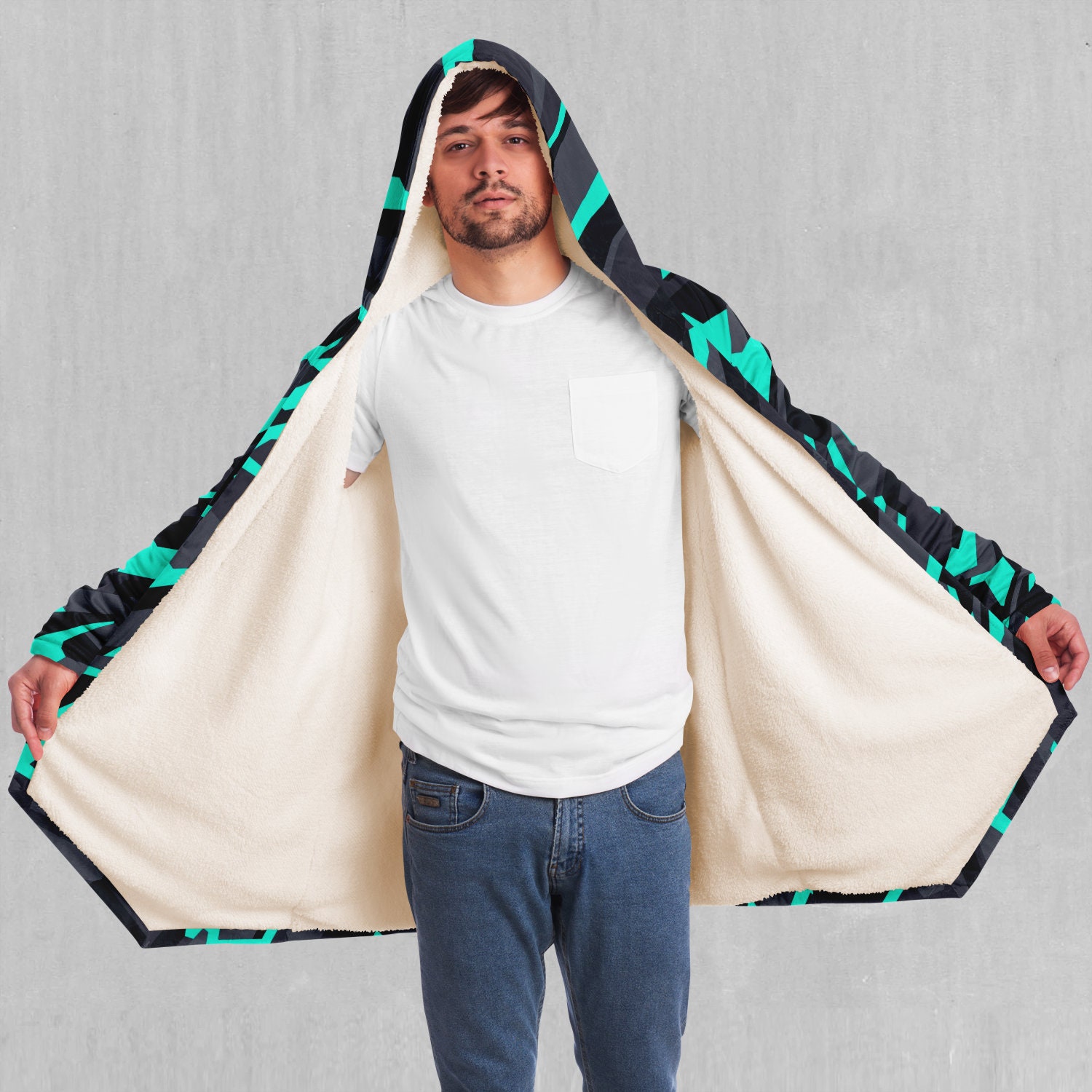 Cyber-tech Abstract Futuristic EDM Rave Festival Sherpa Lined Hooded ...