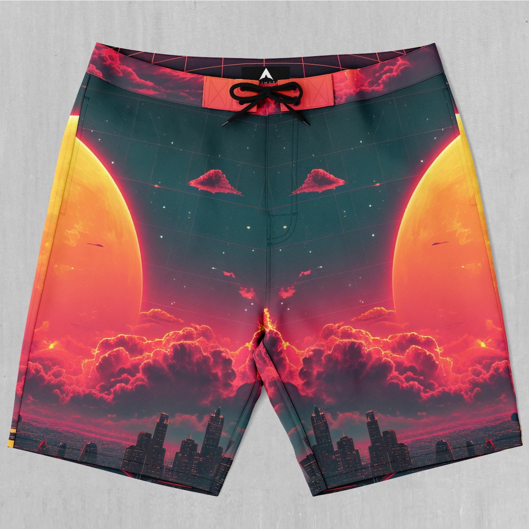 Cyber Skyline Vaporwave Synthwave Board Shorts Men's Bathing Suit Swim ...