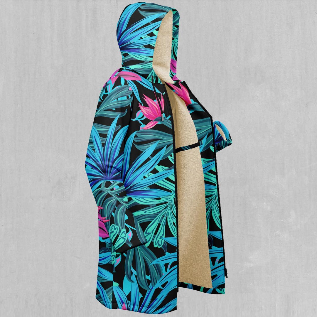 Neon Lush Tropical EDM Rave Festival Sherpa Lined Hooded Zip up Cloak ...