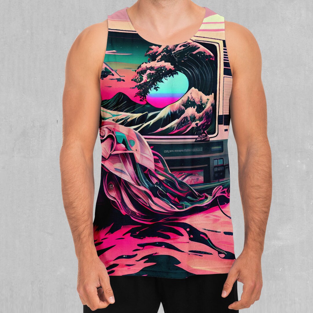 Digital Tsunami Retro Vaporwave Men's Tank Top Muscle Sleeveless Shirt ...