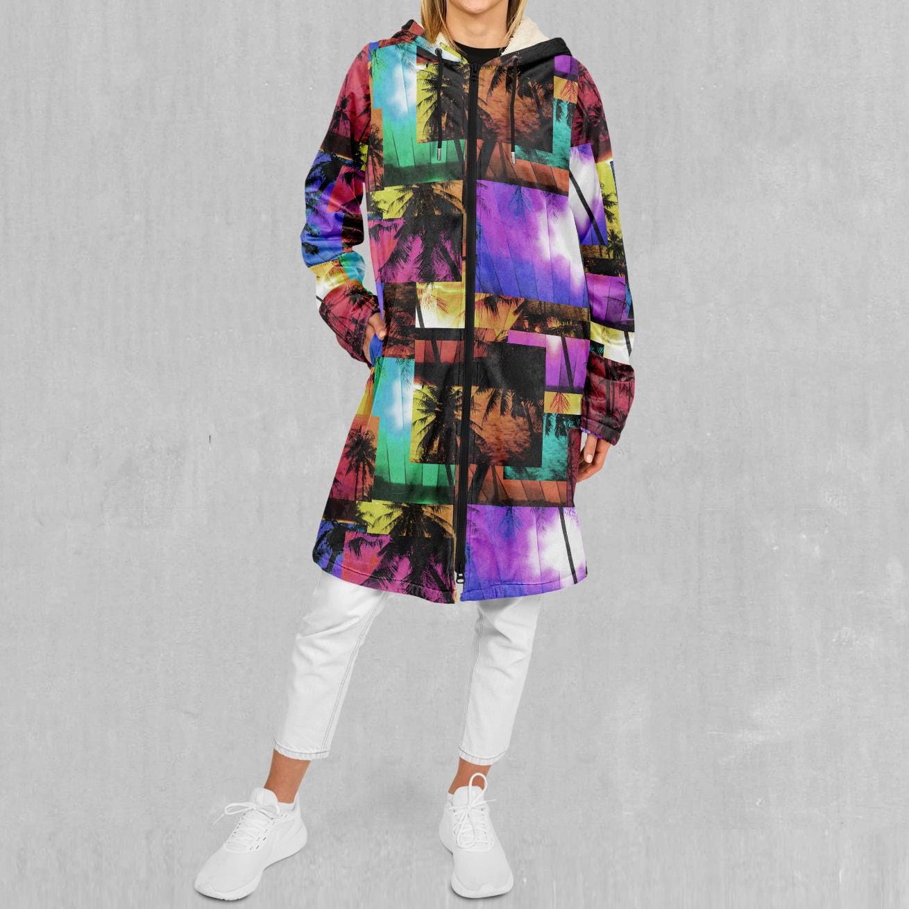 Paradise Collage Tropical EDM Rave Festival Sherpa Lined Hooded Zip up ...