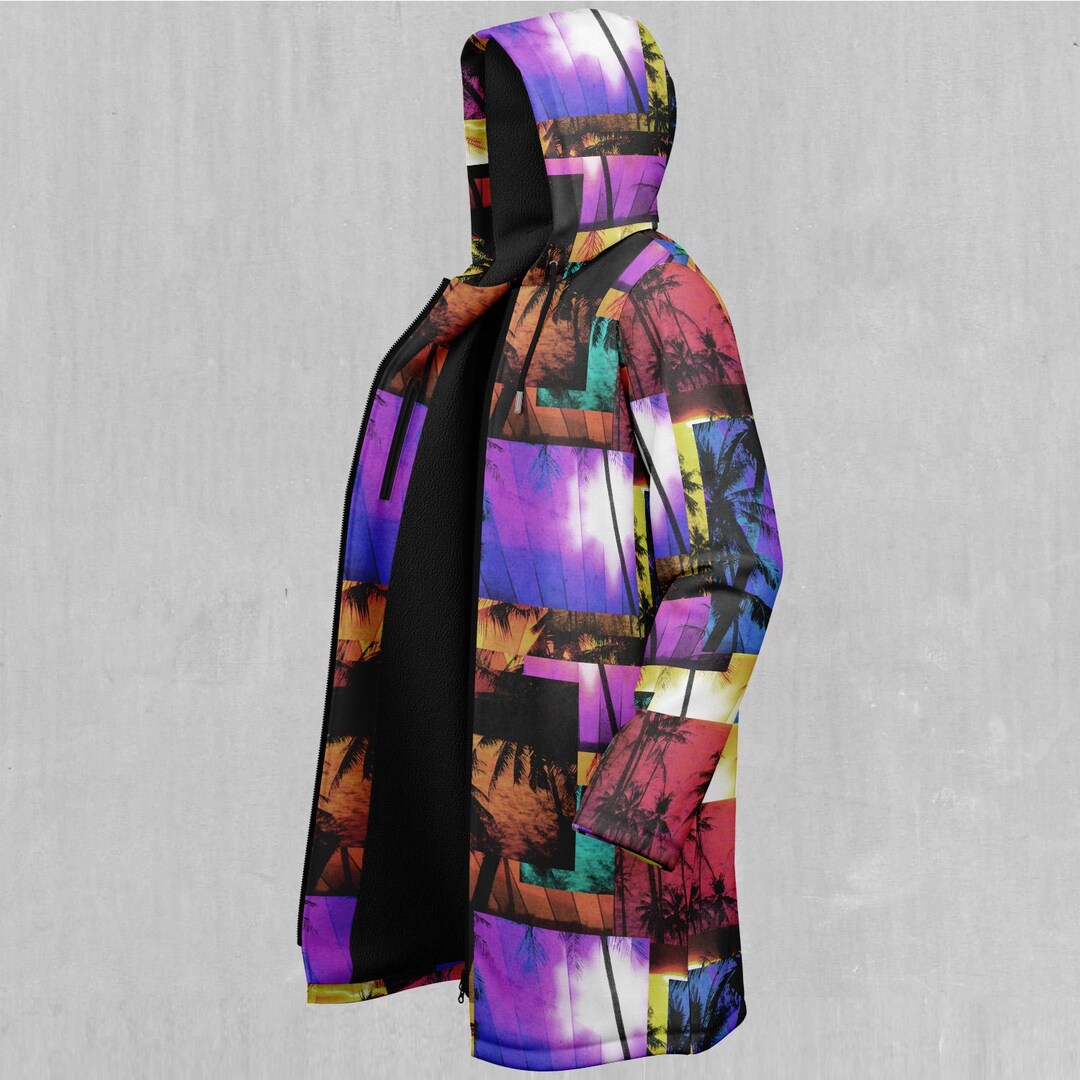 Paradise Collage Tropical EDM Rave Festival Sherpa Lined Hooded Zip up ...