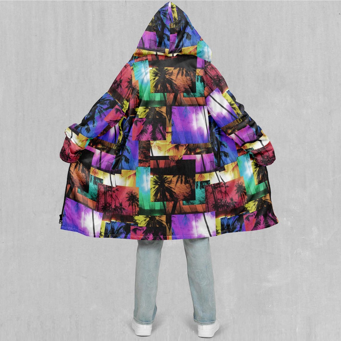 Paradise Collage Tropical EDM Rave Festival Sherpa Lined Hooded Zip up ...
