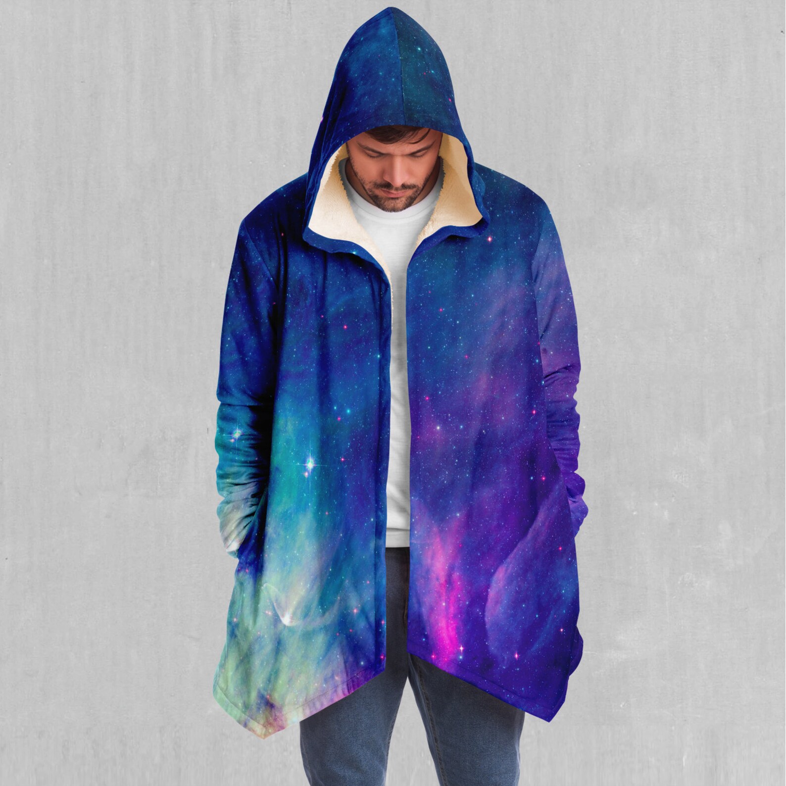 Frost Nebula Galaxy Space EDM Rave Festival Sherpa Lined Hooded Cloak ...