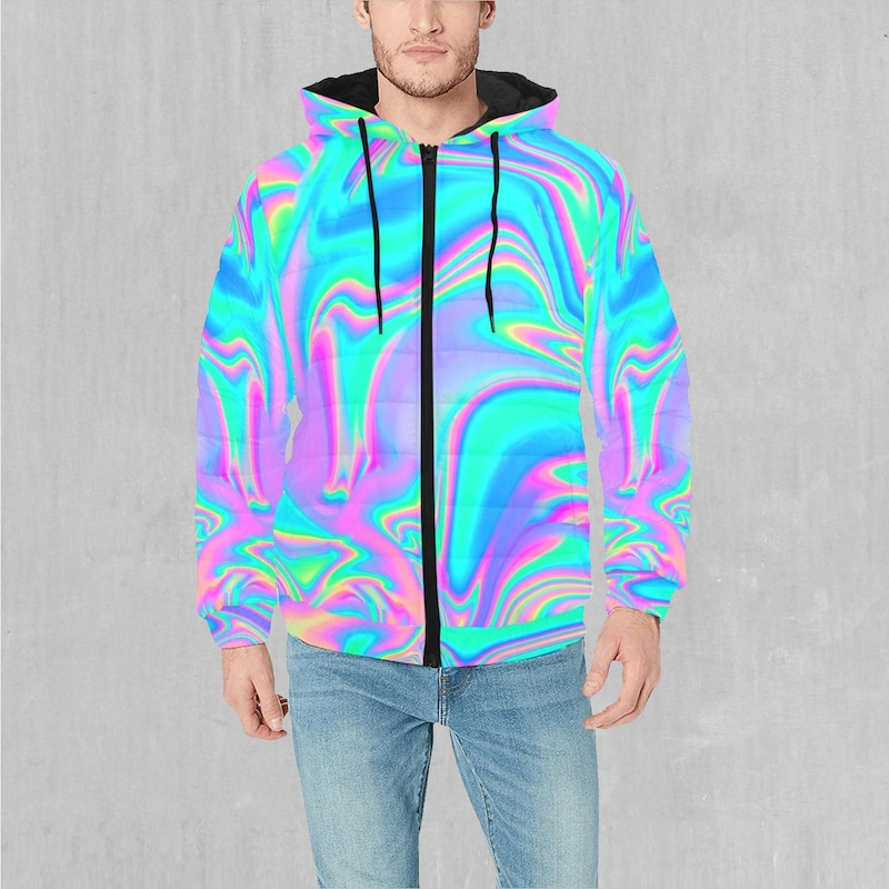 Psychedelic Puffer Jacket - Etsy