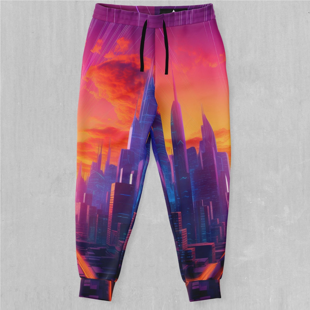 Neon Skyline Synthwave Retro EDM Rave Festival Unisex Joggers - Etsy
