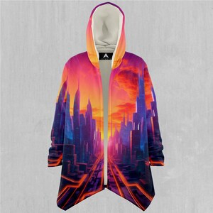 Neon Skyline Vaporwave Retro EDM Rave Festival Synthwave Sherpa Lined ...