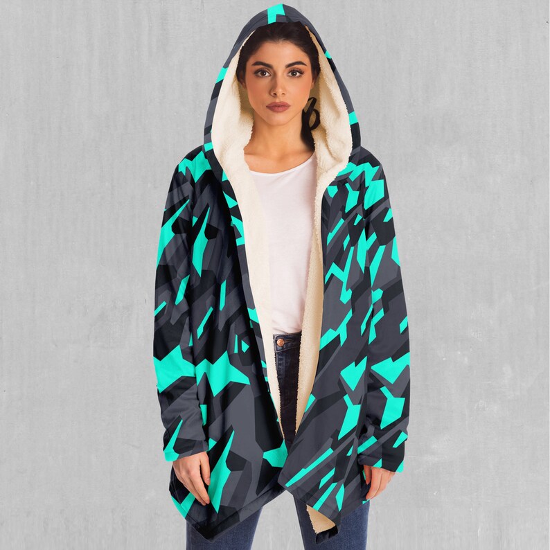 Cyber-tech Abstract Futuristic EDM Rave Festival Sherpa Lined Hooded ...