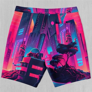 Neon Sunrise Vaporwave Synthwave Board Shorts Men's Bathing Suit Swim ...