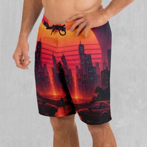 Neon Sunrise Vaporwave Synthwave Board Shorts Men's Bathing Suit Swim ...