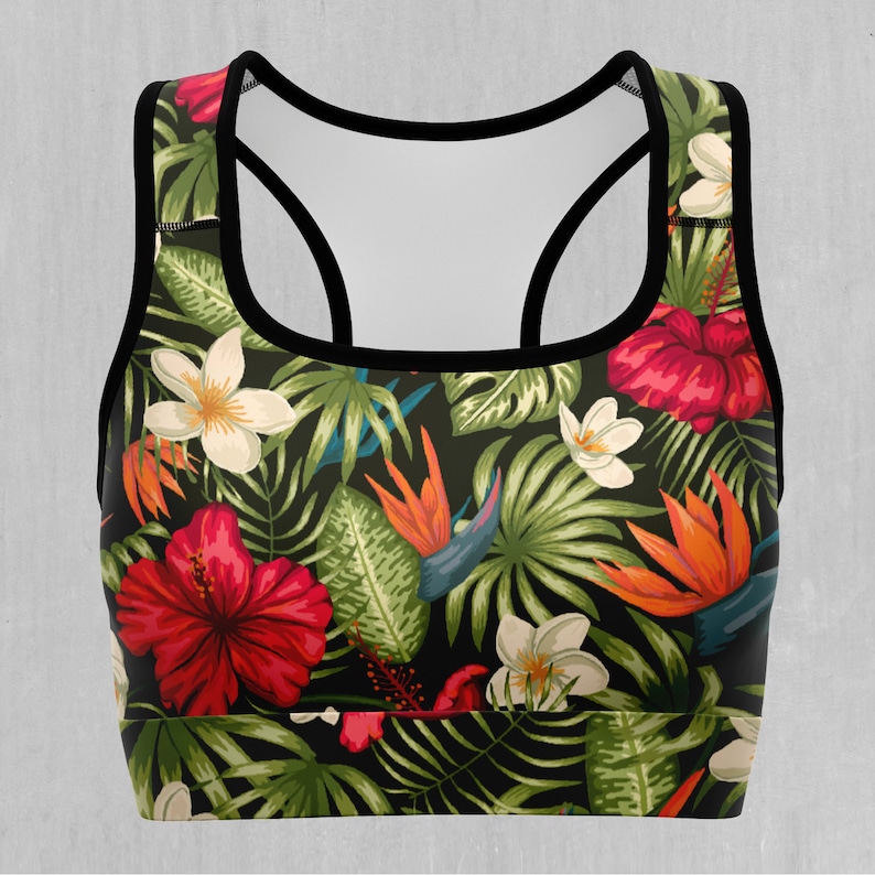 Botanical Floral Pattern Sports Bra, Women's Sports Bra, Workout Bra ...