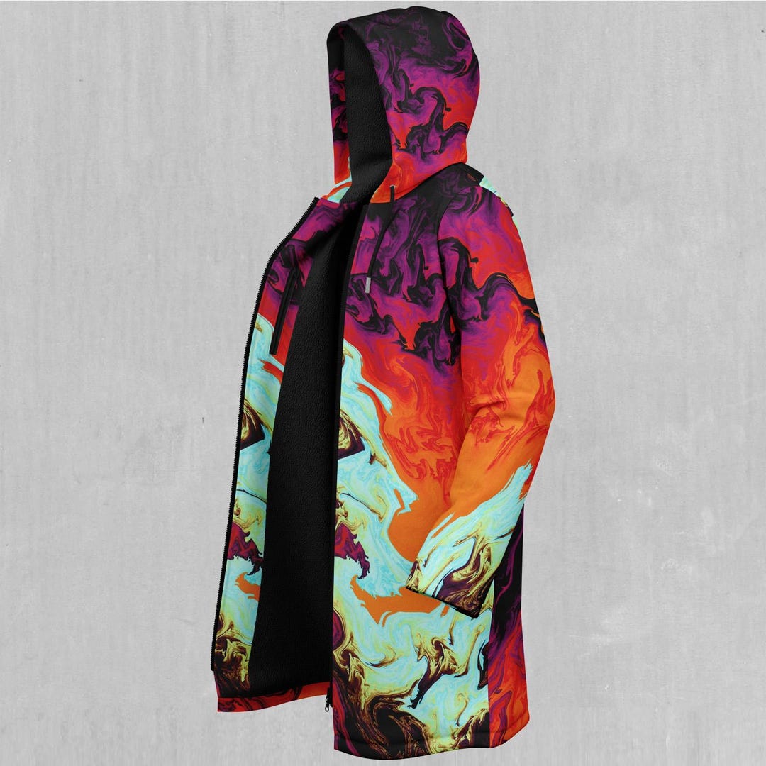 Lava Bath Psychedelic Orange EDM Rave Festival Sherpa Lined Hooded Zip ...