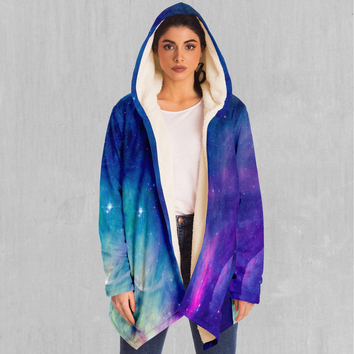 Frost Nebula Galaxy Space EDM Rave Festival Sherpa Lined Hooded Cloak ...