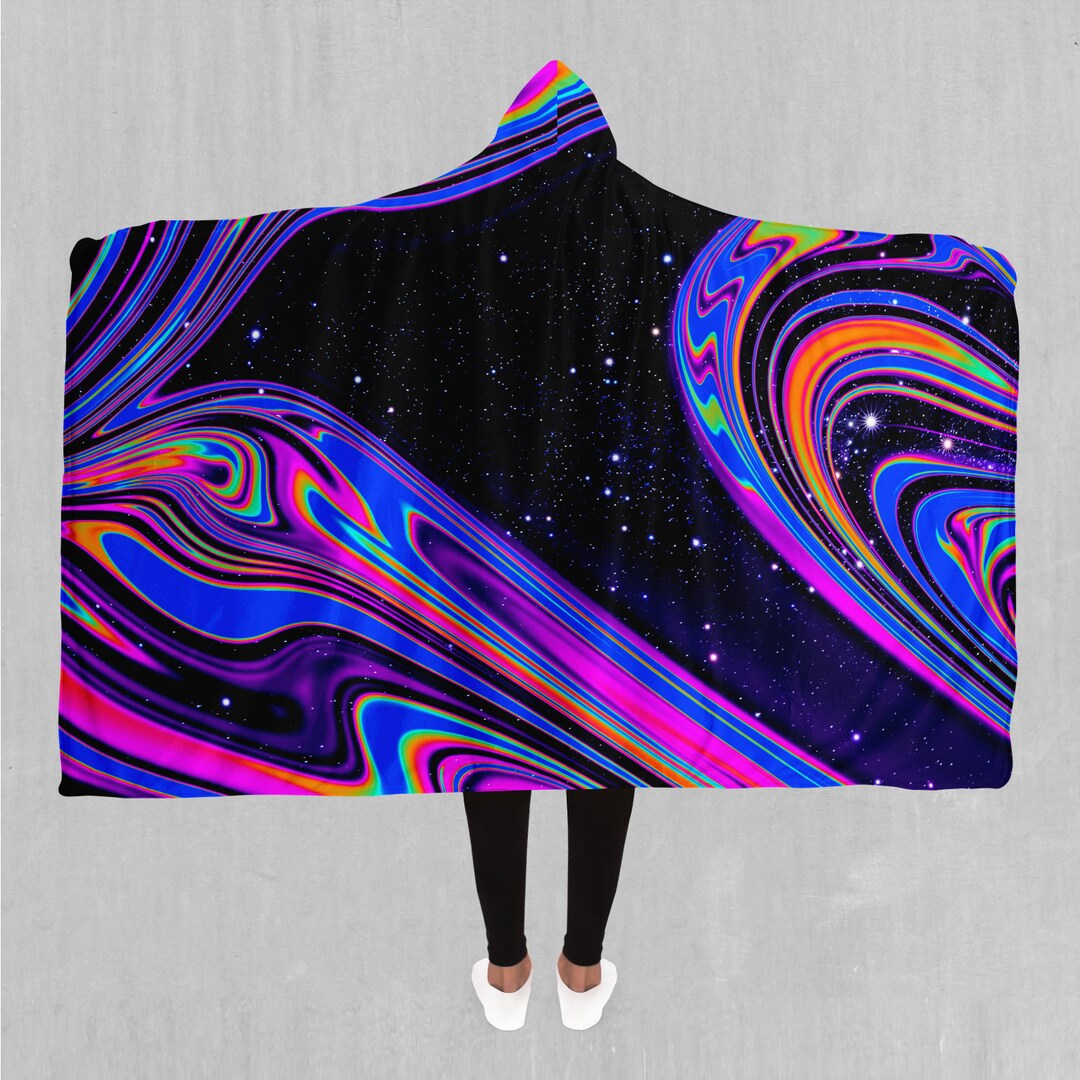 Chromatic Cosmos Sherpa Fleece Psychedelic Galaxy Space Hooded Blanket ...