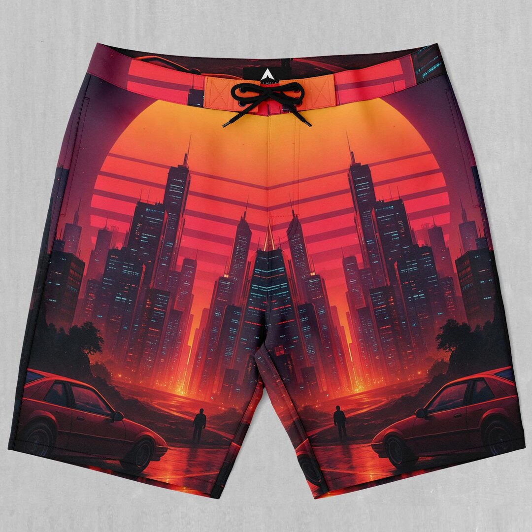 Neon Sunrise Vaporwave Synthwave Board Shorts Men's Bathing Suit Swim ...