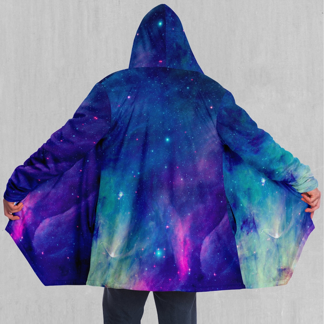 Frost Nebula Galaxy Space EDM Rave Festival Sherpa Lined Hooded Cloak ...
