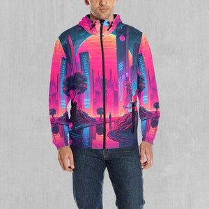 Neon Sunrise Vaporwave Retro Synthwave Snowboarding Windbreaker and Ski ...